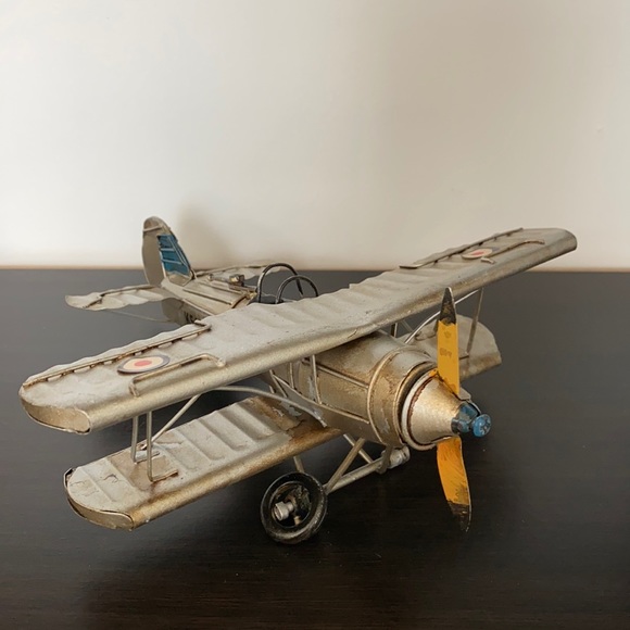 Accents | Silver Vintage Airplane Model Metal Biplane Aircraft | Poshmark